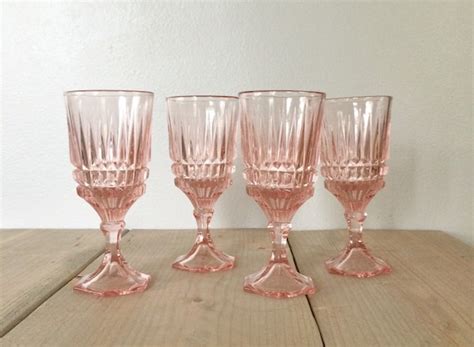 Vintage Wine Glasses Water Goblets Pink Glass Set Of 4
