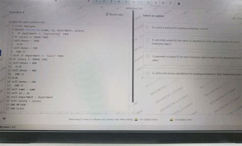 Question 9 Analyze The Given Pseudocode Class Studyx
