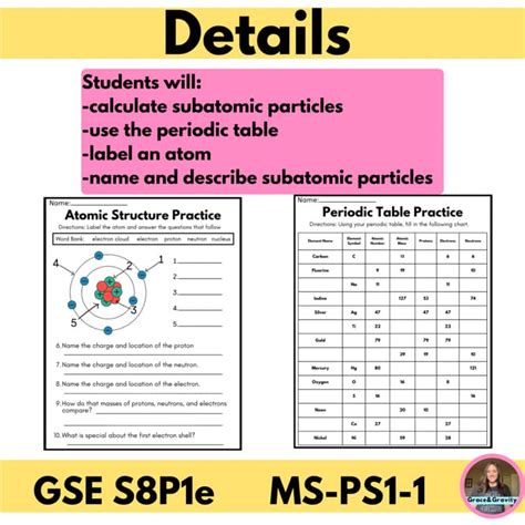 Atoms And Periodic Table Practice Worksheets Atomic Structure And