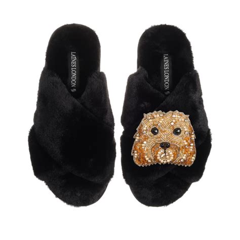 Classic Laines Slippers With Enki Doo The Cockapoo Brooch Laines London