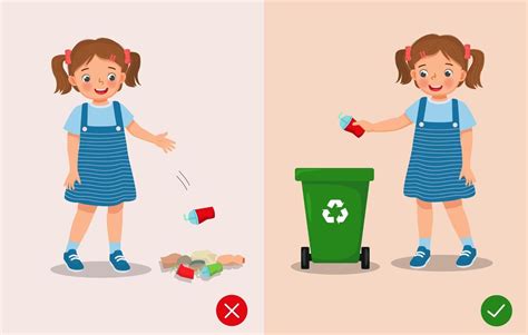 No Tirar Basura Ilustración Chica Comportamiento Correcto E Incorrecto Tirar Basura En El