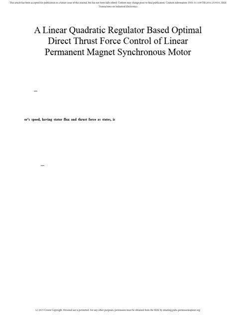 A Linear Quadratic Regulator Pdf Control Theory Force