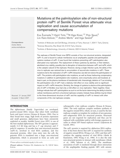 Pdf Mutations At The Palmitoylation Site Of Non Structural Protein