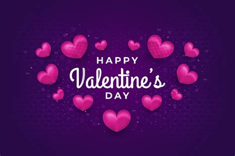 해피 발렌타인 데이 배너 또는 포스터는 어두운 배경에 3d 핑크 하트와 반짝이 효과 휴일 기프트 카드 3d 장식 개체가 있는 낭만적인 배경 벡터 그림 2월에 대한 스톡 벡터