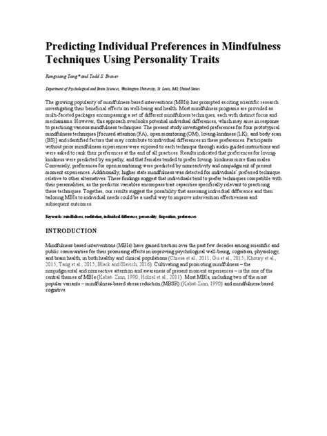 Predicting Individual Preferences In Mindfulness Techniques Using