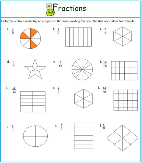 Representing Fractions Worksheet Printable Word Searches