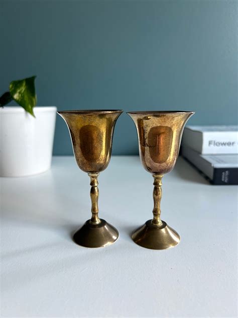 Brass Goblets Small Vintage Brass Cups Etsy