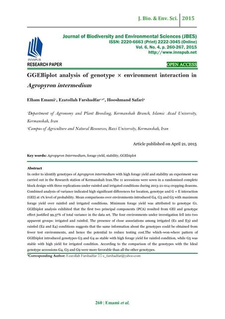 Ggebiplot Analysis Of Genotype × Environment Interaction In Agropyron