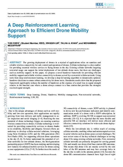 Pdf A Deep Reinforcement Learning Approach To Efficient Drone Mobility Support