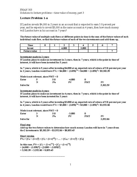 Time Value Of Money Part 3 Lecture Problems Solutions Solutions To