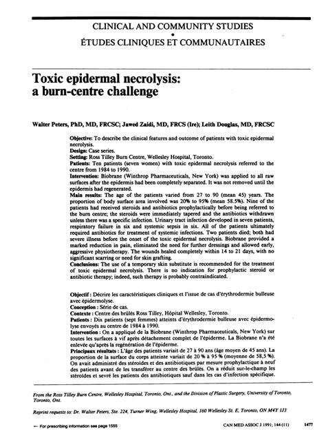 Toxic Epidermal Necrolysis A Burn Centre Challenge Pmc