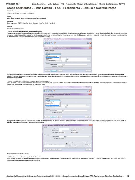 Cross Segmentos Linha Datasul Fas Fechamento Cálculo E Contabilização Central De