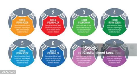 라운드 인포 그래픽 템플릿입니다 여덟 단계 다채로운 인포 그래픽 템플릿 사업체 정보 템플릿 개념에 대한 스톡 벡터 아트 및 기타 이미지 Istock