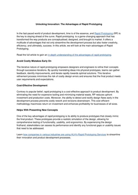 Ppt Unlocking Innovation The Advantages Of Rapid Prototyping Hlh