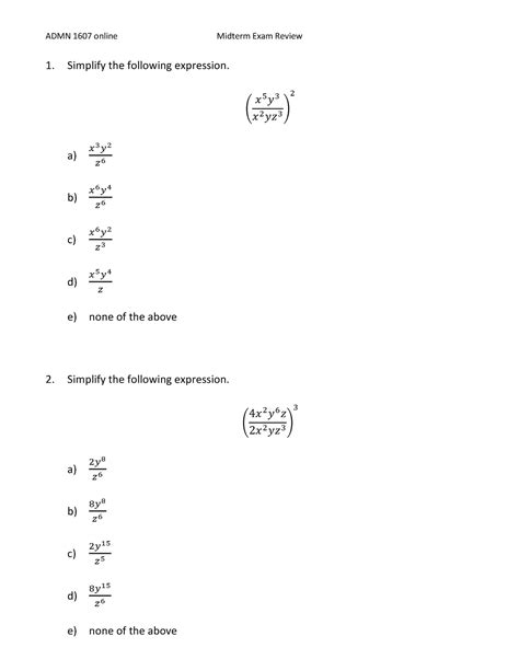 Midterm Exam Review Without Solutions Simplify The Following