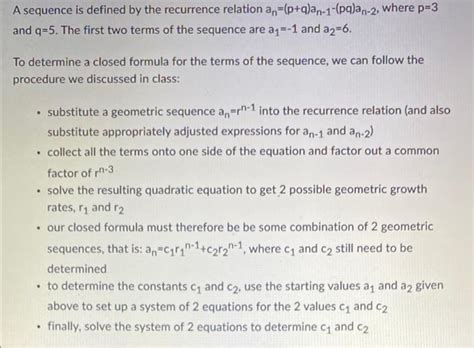 Solved A Sequence Is Defined By The Recurrence Relation