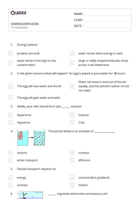 50 Osmosis And Tonicity Worksheets For 10th Grade On Quizizz Free And Printable