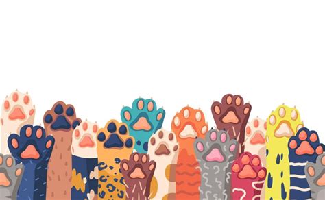 사랑스러운 고양이 발을 특징으로 하는 매력적인 매끄러운 패턴은 고양이 애호가와 아늑한 가정 장식에 딱 맞는 장난스럽고 기발한 디자인을 만듭니다 만화 벡터 그림 가로 테두리