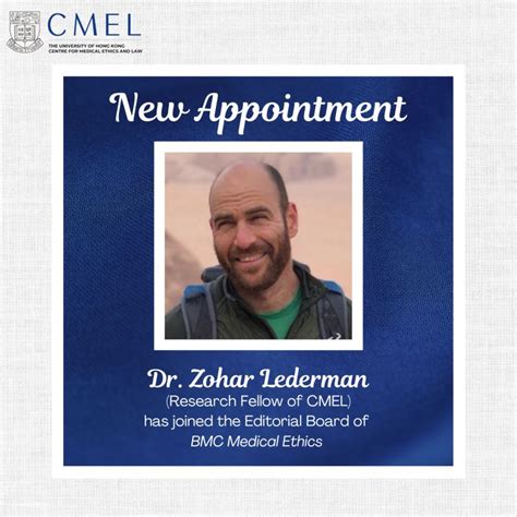 We Are Pleased To Hear That Dr Zohar Lederman A Bioethicist At