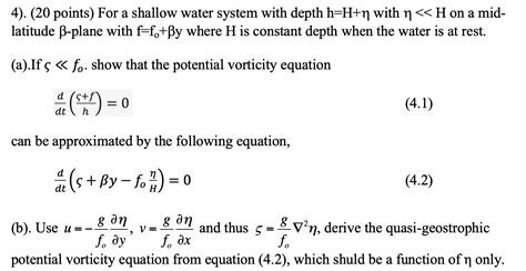 Solved 4 20 Points For A Shallow Water System With Depth