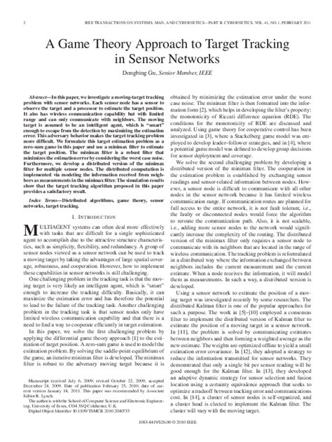 Pdf A Game Theory Approach To Target Tracking In Sensor Networks