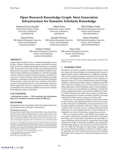 Pdf Open Research Knowledge Graph Next Generation Infrastructure For