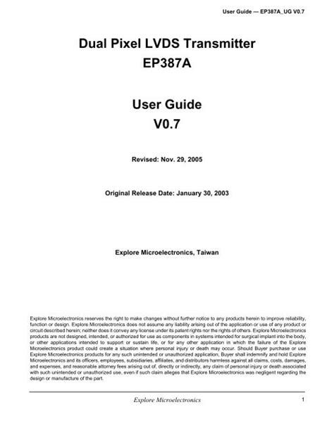 Dual Pixel LVDS Transmitter EP A User Guide V Ineltek