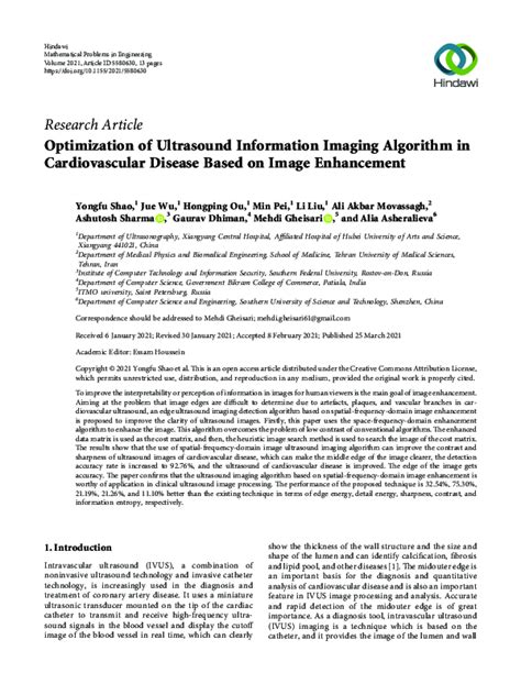 Pdf Optimization Of Ultrasound Information Imaging Algorithm In Cardiovascular Disease Based