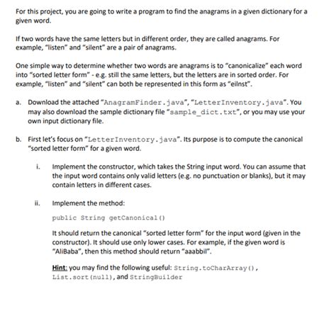 Solved Anagram Finder File For Letterinventoryimport