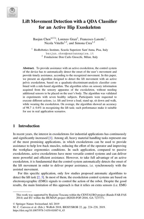 Pdf Lift Movement Detection With A Qda Classifier For An Active Hip