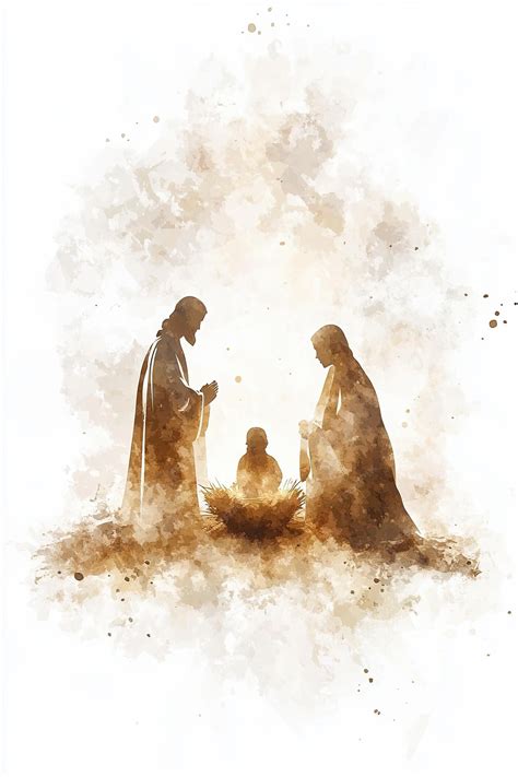 Watercolor Jesus Nativity Scene Simple Style Beige And White Colors New