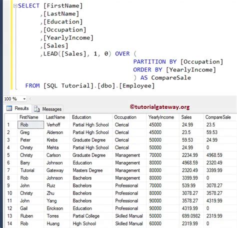 Sql Lead Function