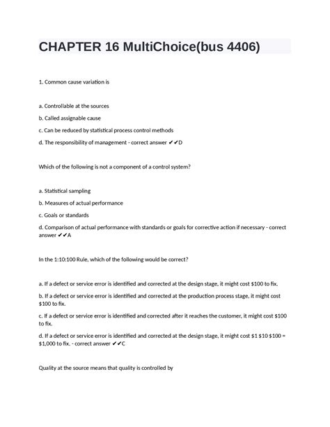 Chapter 16 Multichoice Bus 4406 Questions With Correct Answers Exams Nursing Docsity