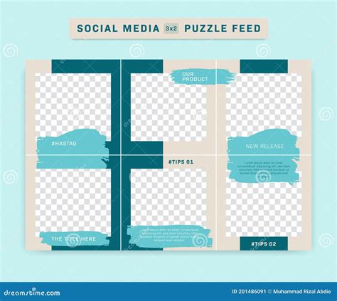 Social Media IG Instagram Puzzle Post Feed Vector Template With Blue