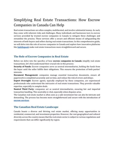 Ppt Simplifying Real Estate Transactions How Escrow Companies In Canada Can Help Powerpoint
