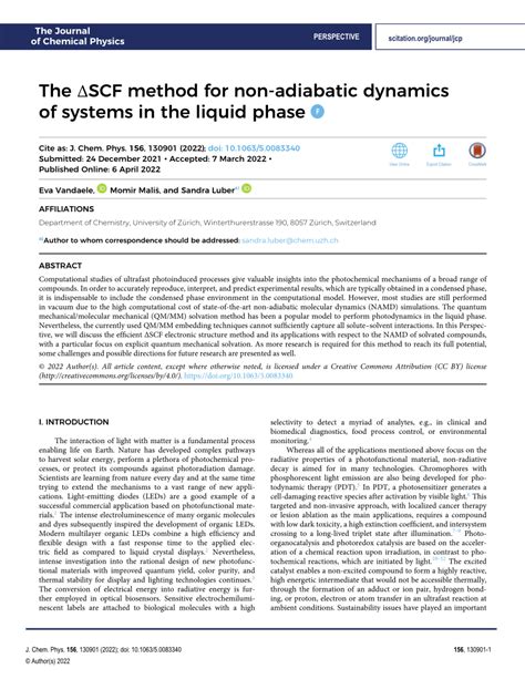 Pdf The Δscf Method For Non Adiabatic Dynamics Of Systems In The Liquid Phase
