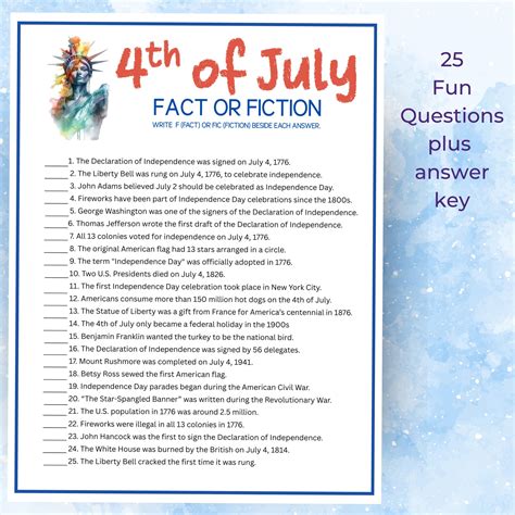 4th Of July Fact Or Fiction Game 4th Of July Trivia Game 4th Of July
