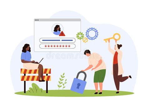 Wrong Password Notification Of Security Protection System Tiny People Holding Key Stock Vector