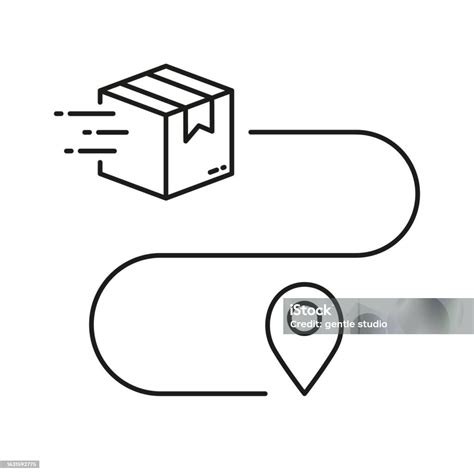 배송 거리 상자 개요 아이콘이 있는 지도에 고정 주문 경로 표시 구획 위치 선형 픽토그램 배달 서비스 경로 줄 기호입니다 편집 가능한 획 격리된 벡터 그림 거리에 대한 스톡