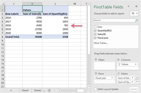 Quickly Group Data By Fiscal Year Half Year Week Number Into Pivot