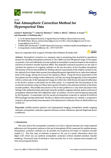 Pdf Fast Atmospheric Correction Method For Hyperspectral Data