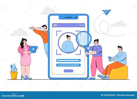 Flat Developer Team Setting For User Login Application With Mobile Phone Concept Outline Design