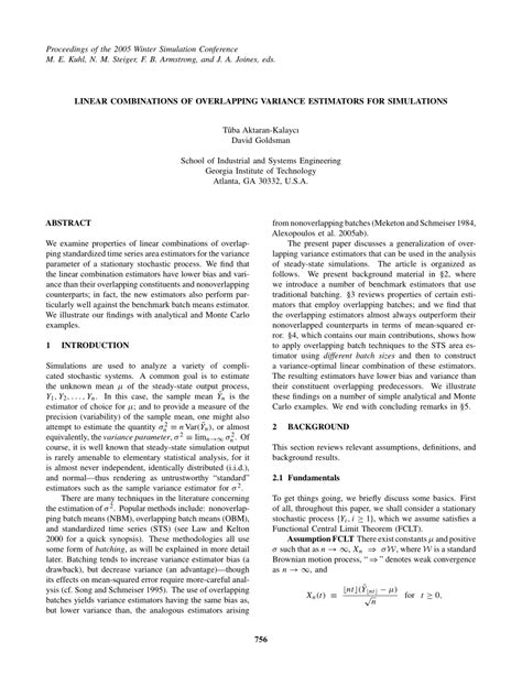Pdf Linear Combinations Of Overlapping Variance Estimators For Simulations