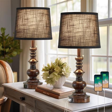 Drawealth 22 Bedside Lamps For Bedroom Set Of 2 Rustic Farmhouse