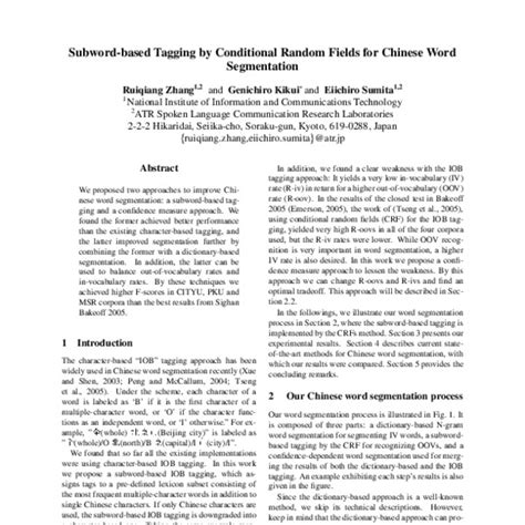 Subword Based Tagging By Conditional Random Fields For Chinese Word Segmentation Acl Anthology