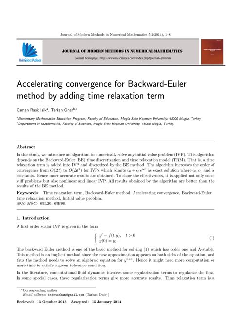 Pdf Accelerating Convergence For Backward Euler Method By Adding A