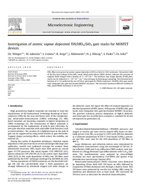 Pdf Investigation Of Atomic Vapour Deposited Tin Hfo2 Sio2 Gate Stacks For Mosfet Devices