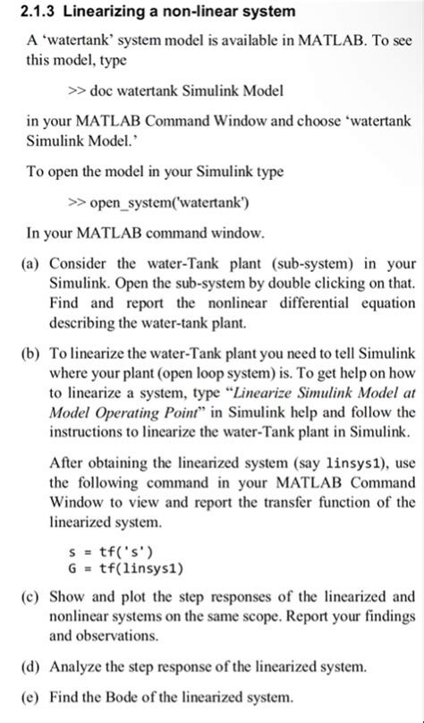 Solved 213 ﻿linearizing A Non Linear Systema Watertank