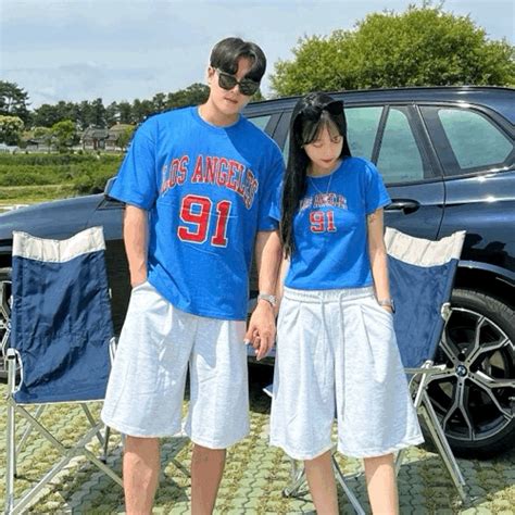 2사이즈5컬러 크롭 반팔 커플티 핀턱 버뮤다 팬츠 밴딩 반바지 여름 커플룩 커플 시밀러룩 코디 세트 꾸안꾸 트레이닝 세트 크롭티 오버핏 빅사이즈 힙무드 블록코어 유니폼