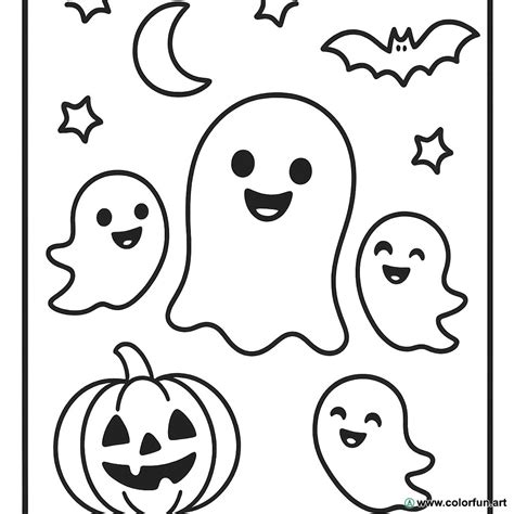 Eenvoudige Halloween Kleurplaat Met Spoken Gratis Te Downloaden Of Af Te Drukken